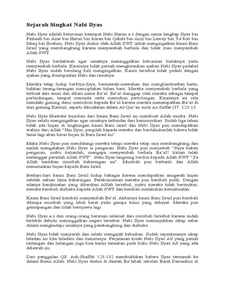 Sejarah Singkat Nabi Ilyas | PDF