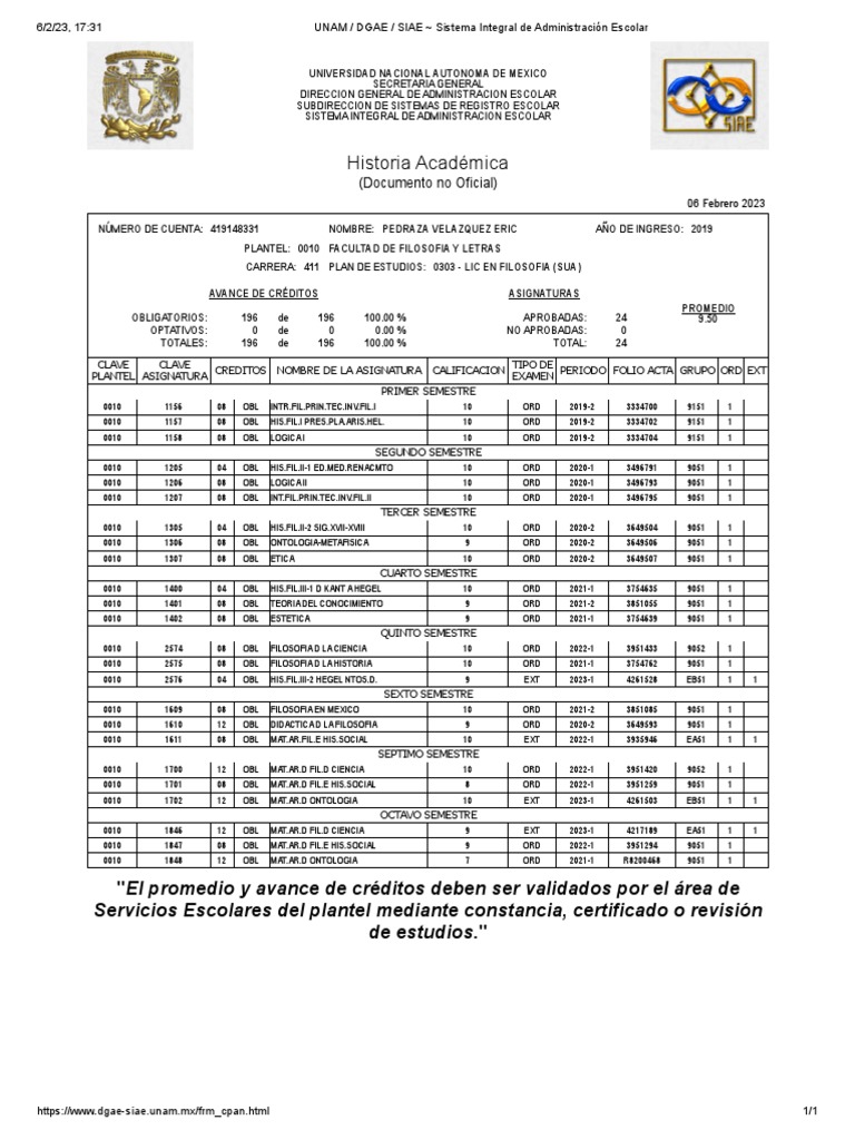 SIAE (Panel de Control) HISTORIAL ACADÉMICO | PDF