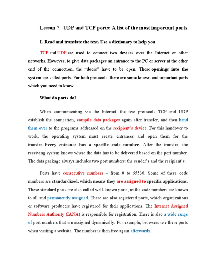 Lesson 7 Ports | PDF | Port (Computer Networking) | File Transfer Protocol