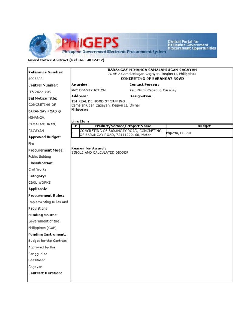 Award Notice Abstract | PDF