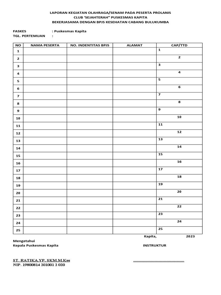 Absen Senam Prolanis | PDF