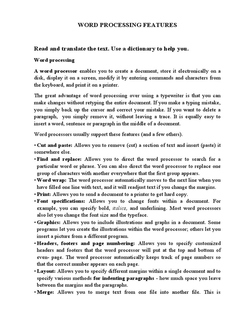 6-Word Processing Features | Download Free PDF | Word Processor | Typefaces