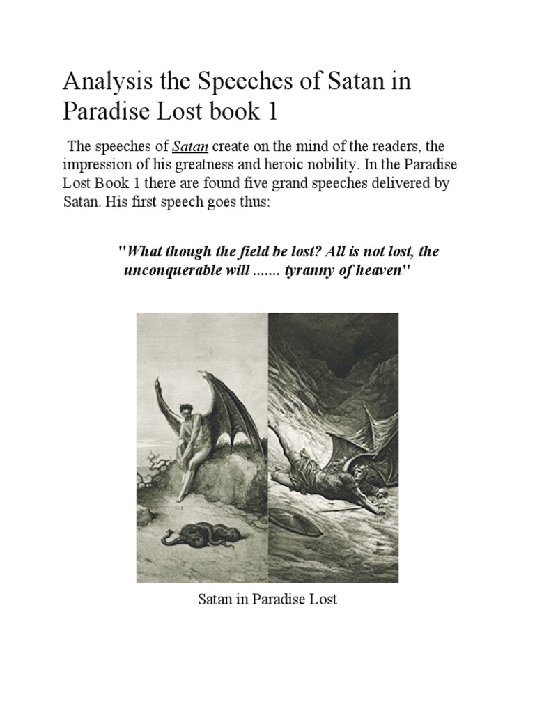 Analysis The Speeches of Satan in Paradise Lost Book 1 | PDF