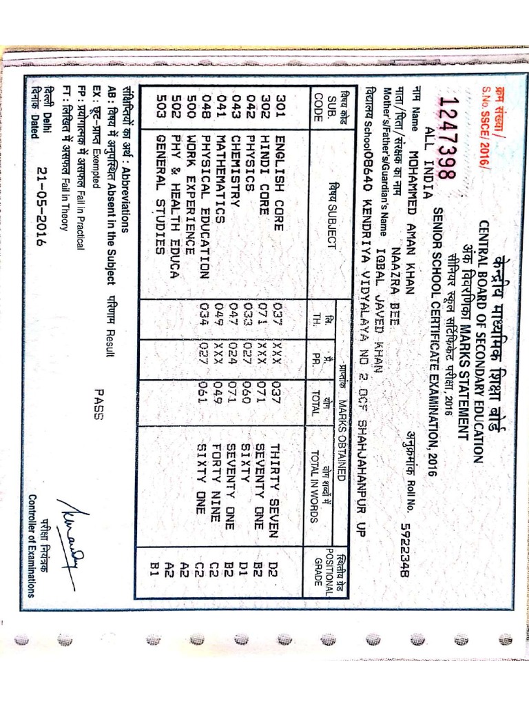 Intermediate Marksheet | PDF