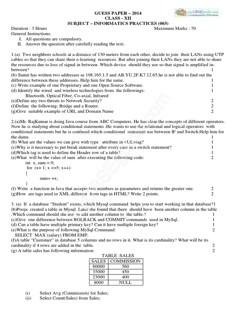 2014 12 Sp Informatics Practices 02 Pdf Computing Computer Programming 
