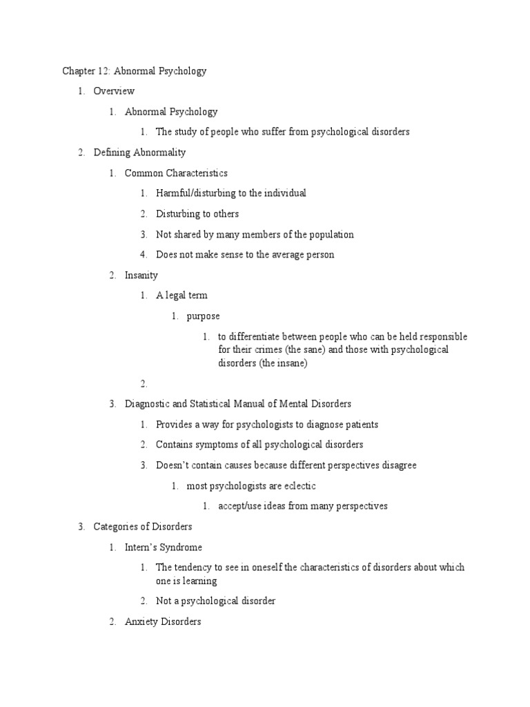 Abnormal Psychology Study Notes Pdf Mental Disorder Schizophrenia