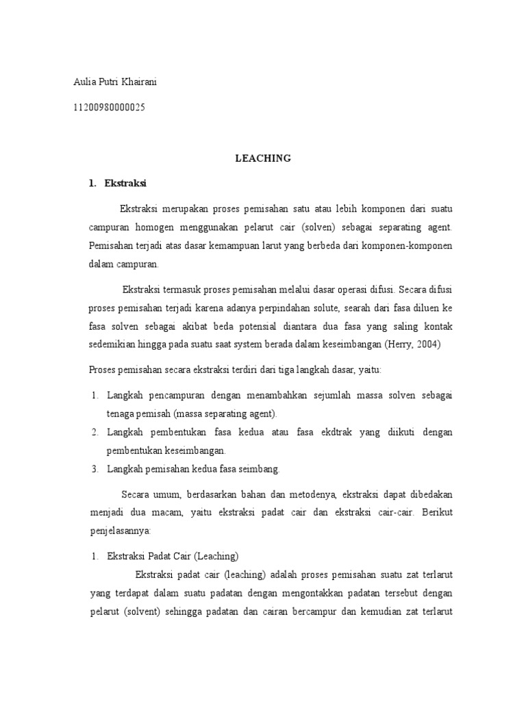 EKSTRAKSI DENGAN METODE LEACHING | PDF