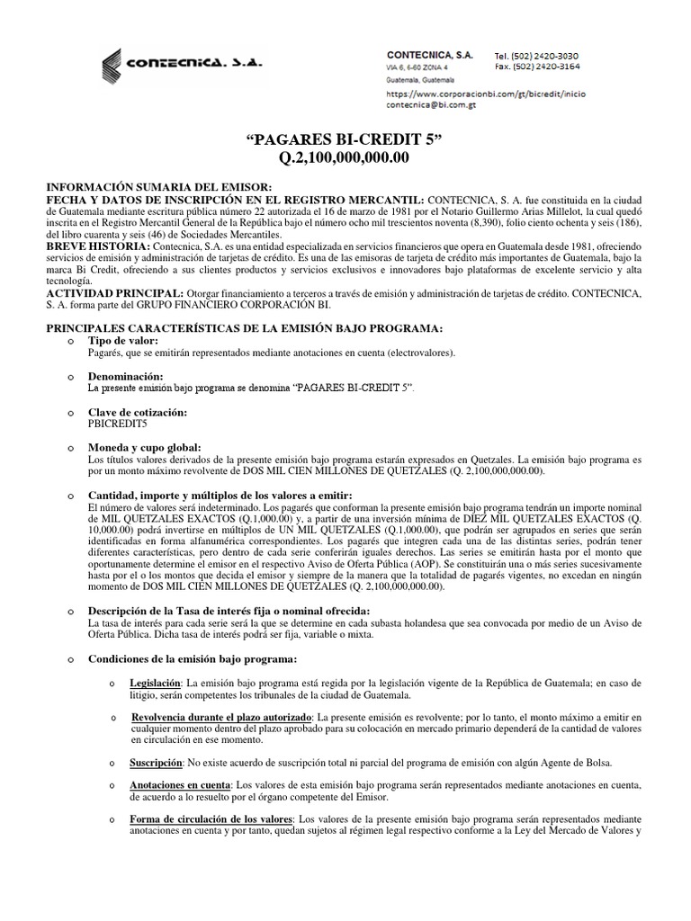 PBICREDIT5 Prospecto | PDF | Visa Inc. | Tarjeta de crédito