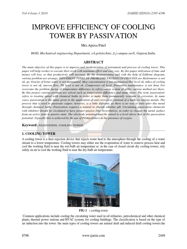 IMPROVE EFFICIENCY OF COOLING TOWER BY PASSIVATION Ijariie8796 | PDF ...