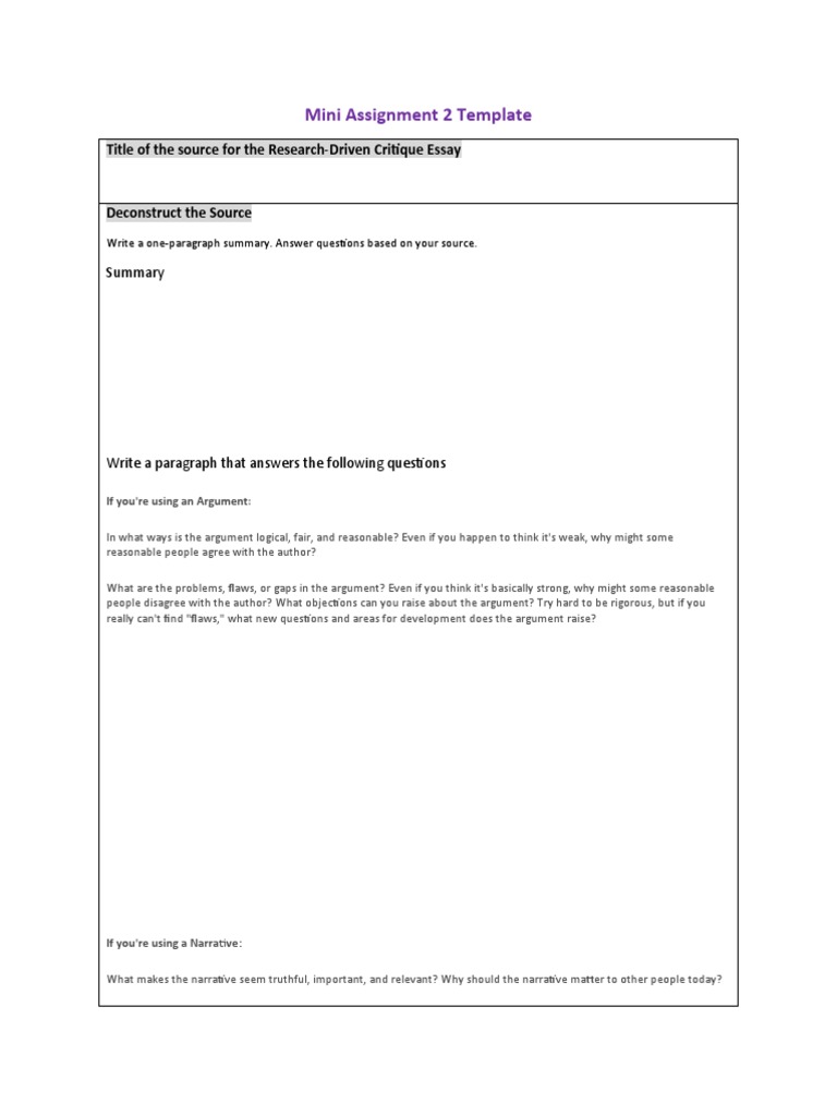 Mini Assignment 2 Template | PDF | Essays | Argument