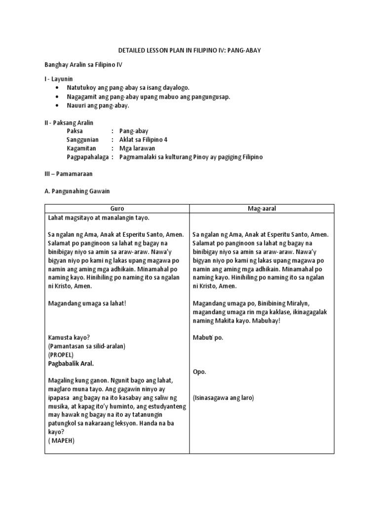 Detailed Lesson Plan in Filipino IV | PDF