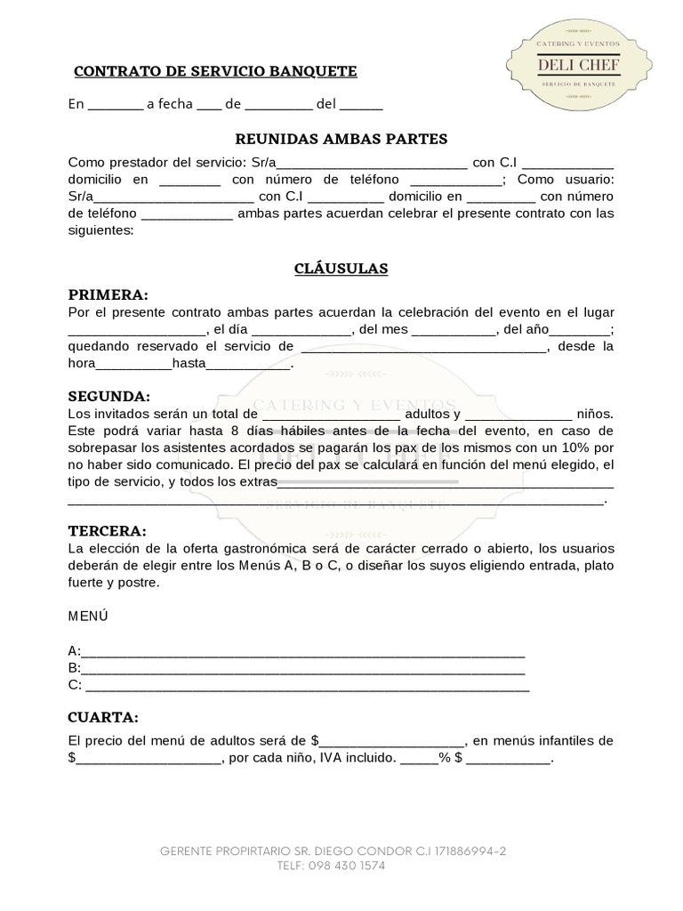 Contrato de Servicios de Catering | PDF Contrato de Servicios de Catering | PDF
