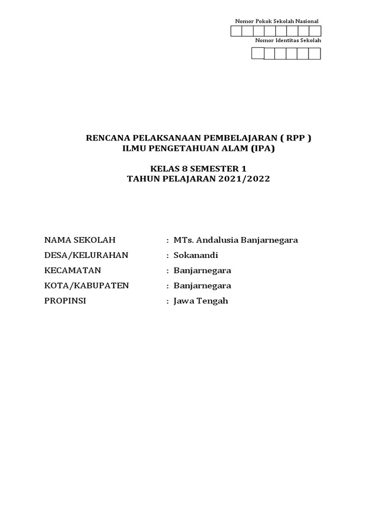 1 RPP Kelas 8 Ganjil 2021 - 2022 | PDF