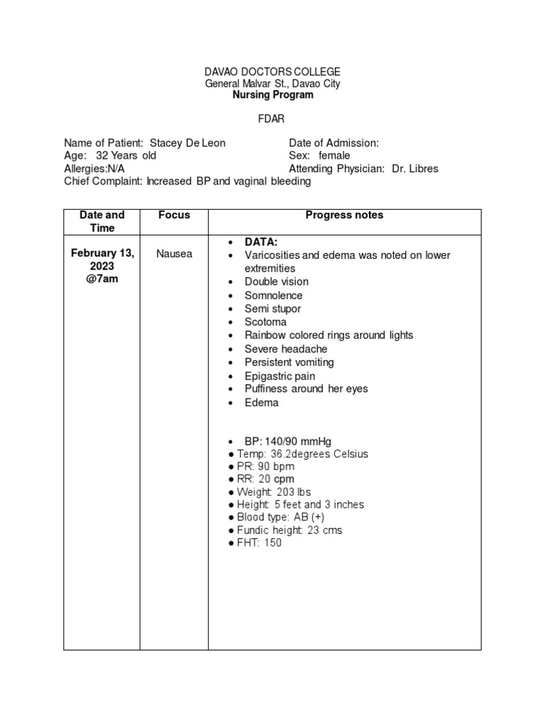 CARDOS NAUSEA FDAR-format | PDF | Nausea | Vomiting