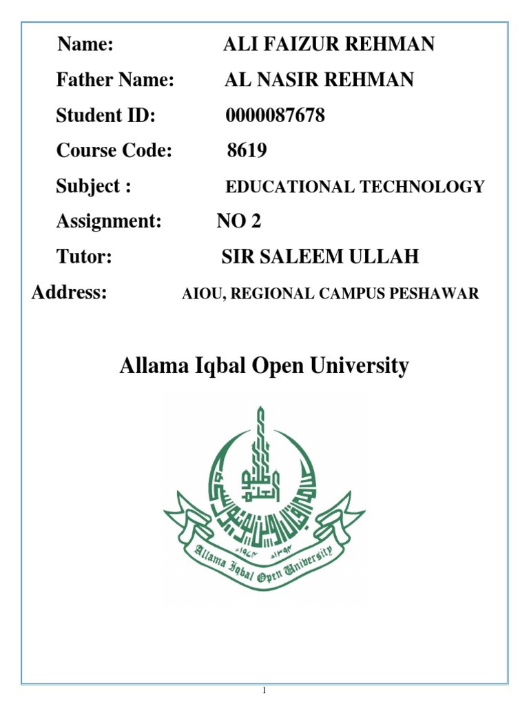 8619 Assignment 2 Ali Faizur Rehman 0000087678 | PDF | Nonverbal ...