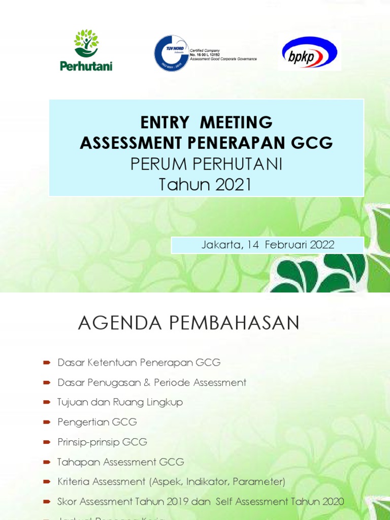 Entry Meeting Assessment GCG Perum Perhutani Tahun 2021 - 14 Feb 2022 - Tayang PDF | PDF