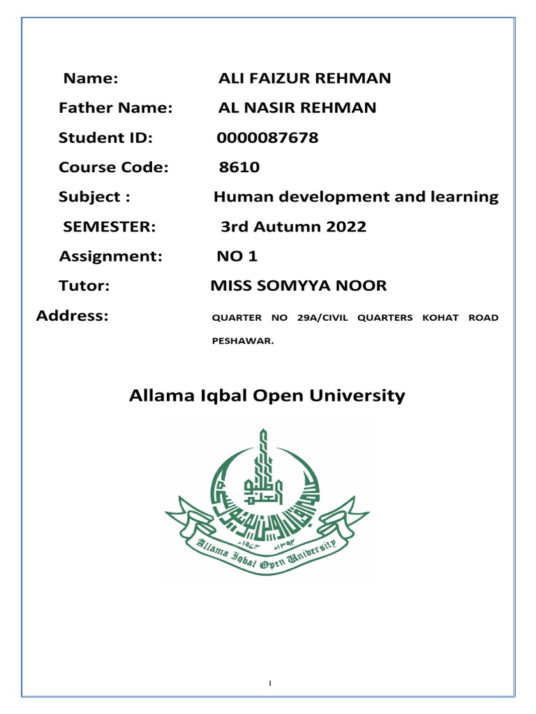 8610 Assignment 1 Ali Faizur Rehman | PDF | Curiosity | Cognitive Development