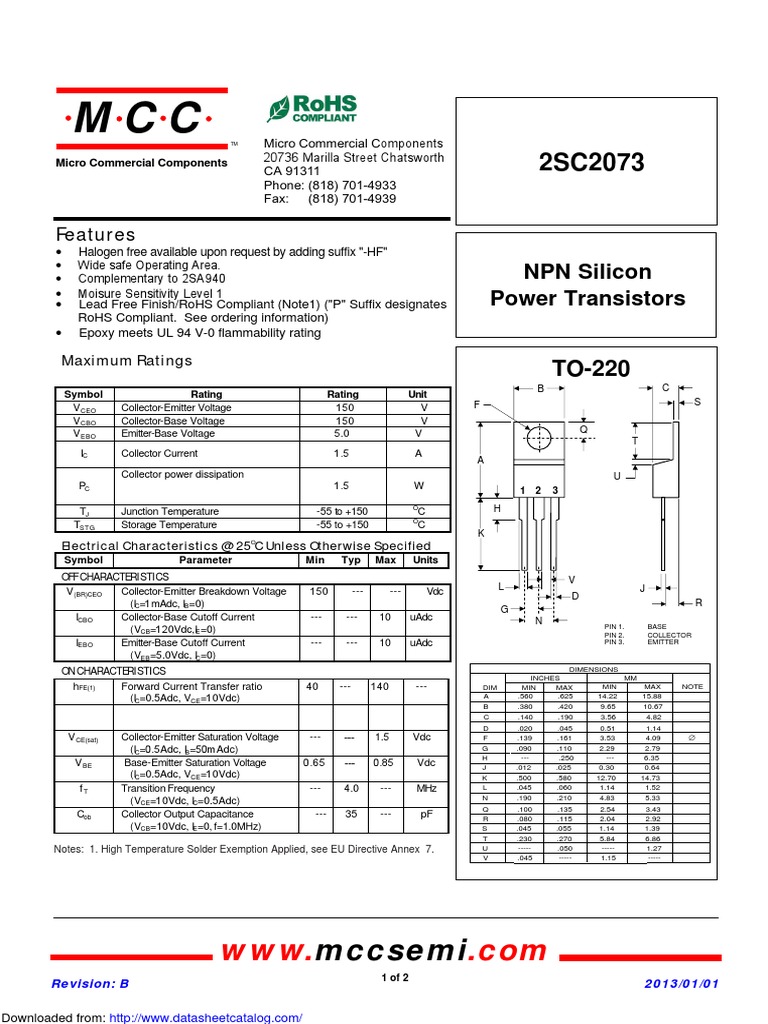 2SC2073 PDF | PDF | Bipolar Junction Transistor | Information And ...