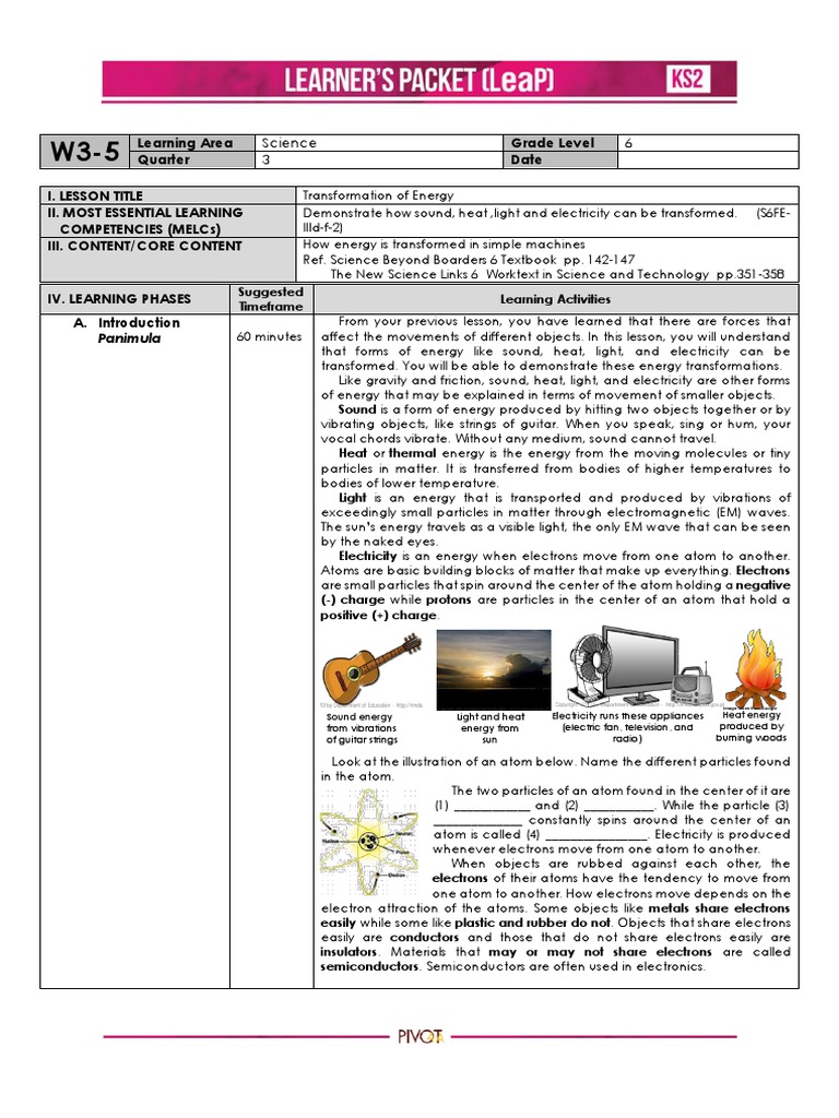 LeaP Science G6 Weeks 3 5 Q3 PDF | PDF | Electron | Atoms