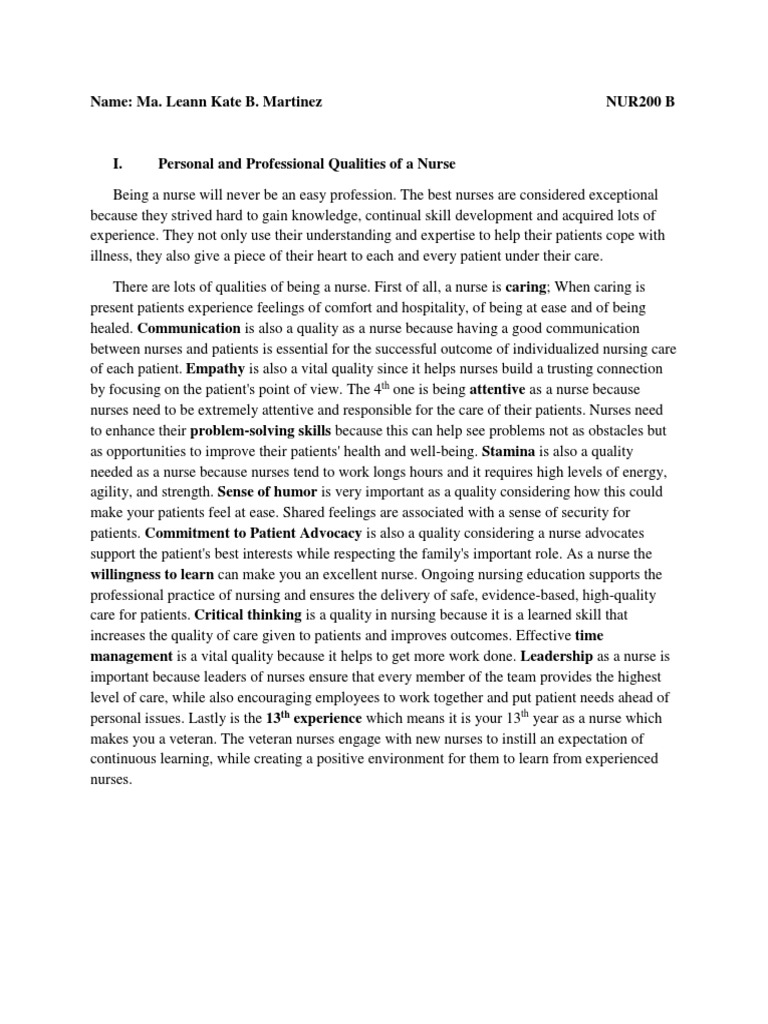 Essential Qualities of Professional Nurses | PDF | Nursing | Patient