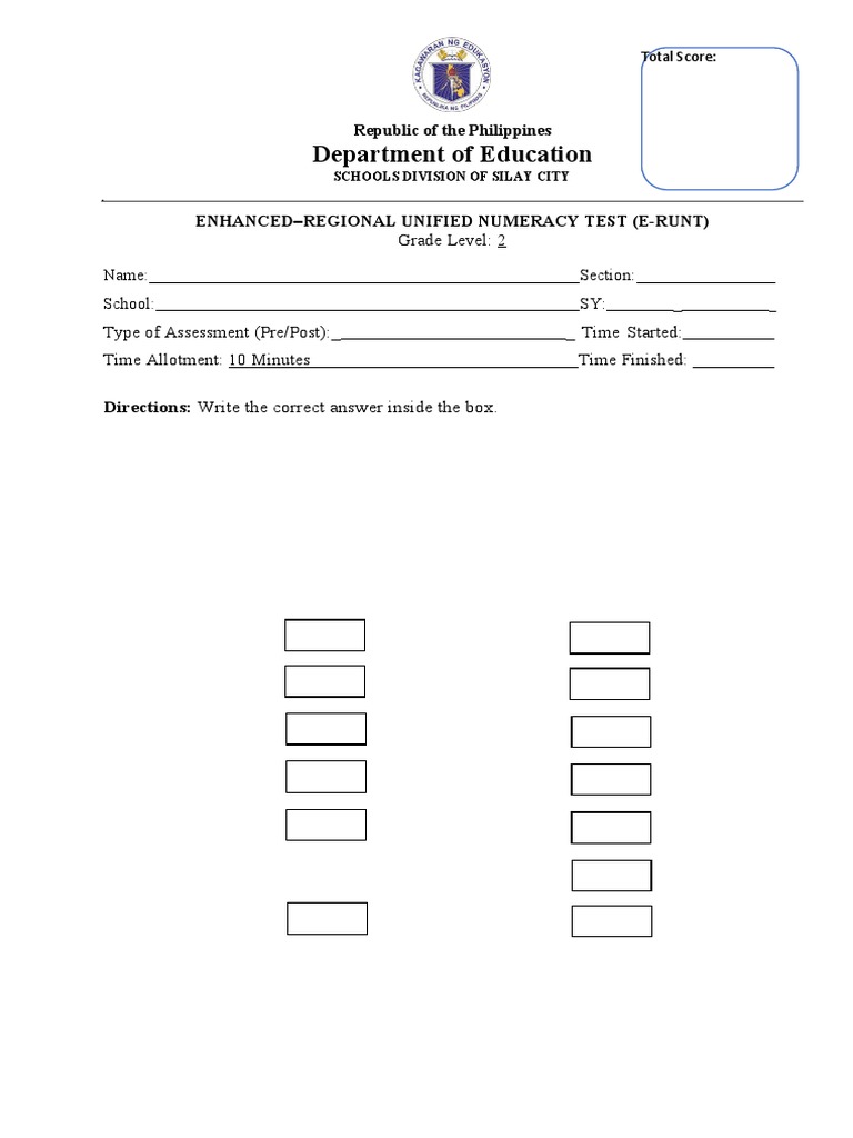 Grade 2 Enhanced Numeracy Test | PDF
