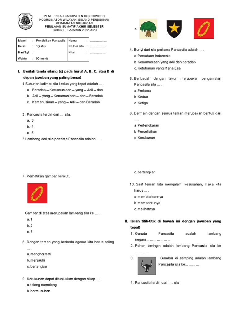 Soal Sas 2022-2023 Pendidikan Pancasila | PDF