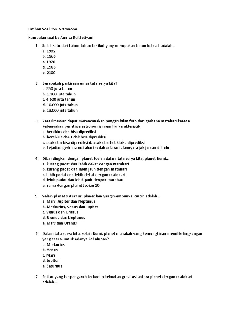 Soal OSK Astronomi dan Jawabannya | PDF