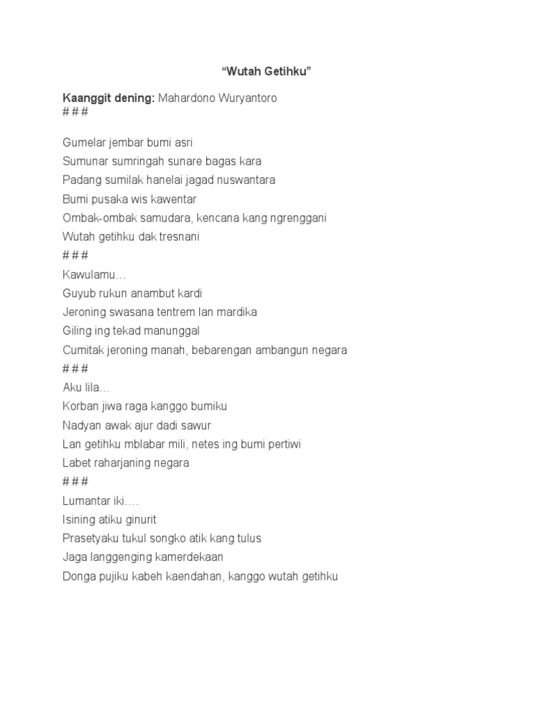 Geguritan Wutah Getihku | PDF
