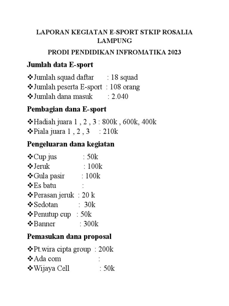 Laporan Kegiatan e Sport Informatika | PDF | Olahraga & Rekreasi