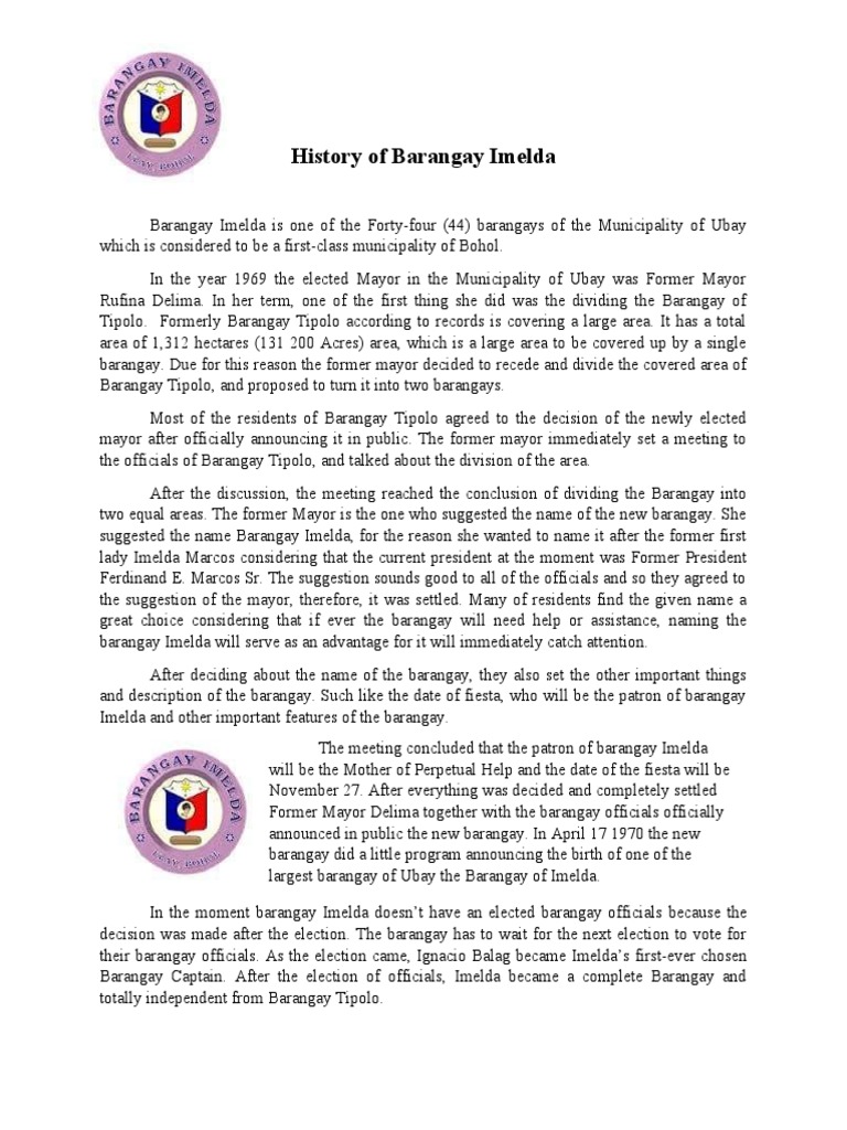 History of Barangay Imelda | PDF