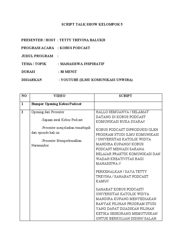 Script Talk Show Kelompok 5 PDF | PDF