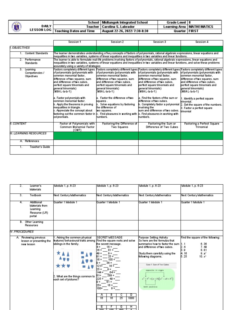 Week 1 Pdf Factorization Polynomial