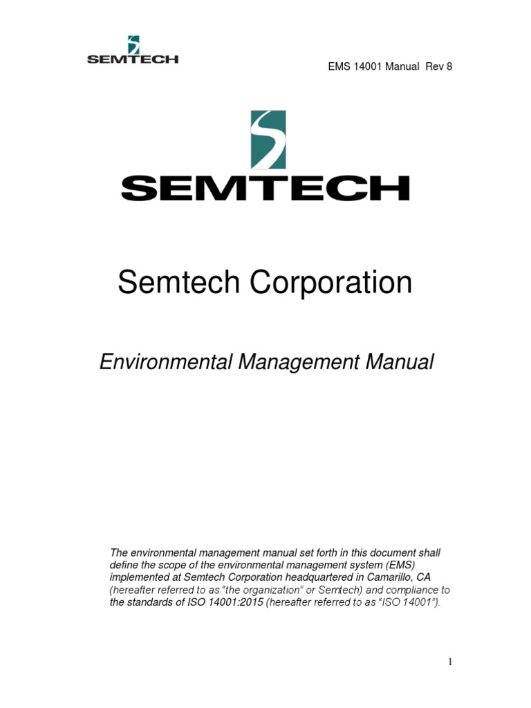 Semtech Environmental Manual 14001 - r7 PDF | PDF | Risk | Computer Network