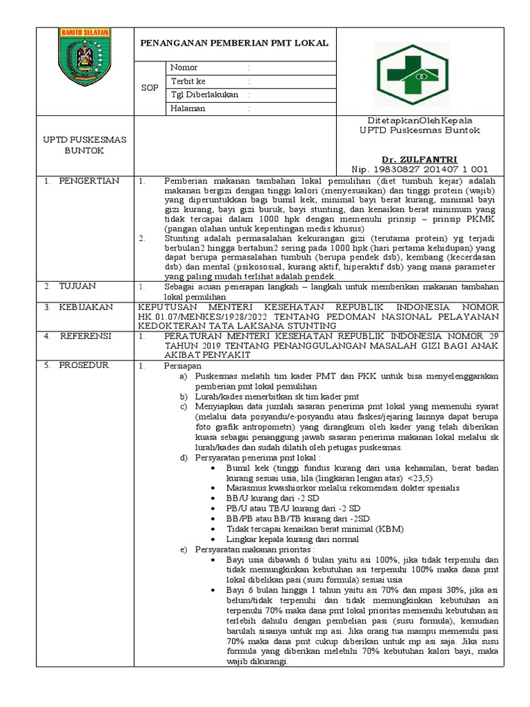 SOP Pemberiam PMT Lokal | PDF