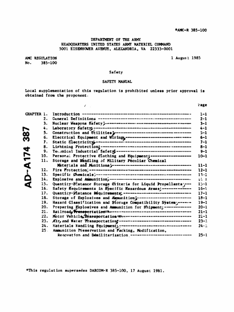 AMC Regulation 385-100: Safety Manual | PDF | Safety