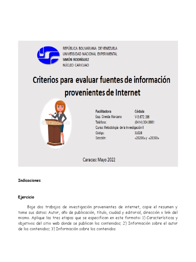 Criterios para Evaluar Fuentes de Información Provenientes de Internet ...