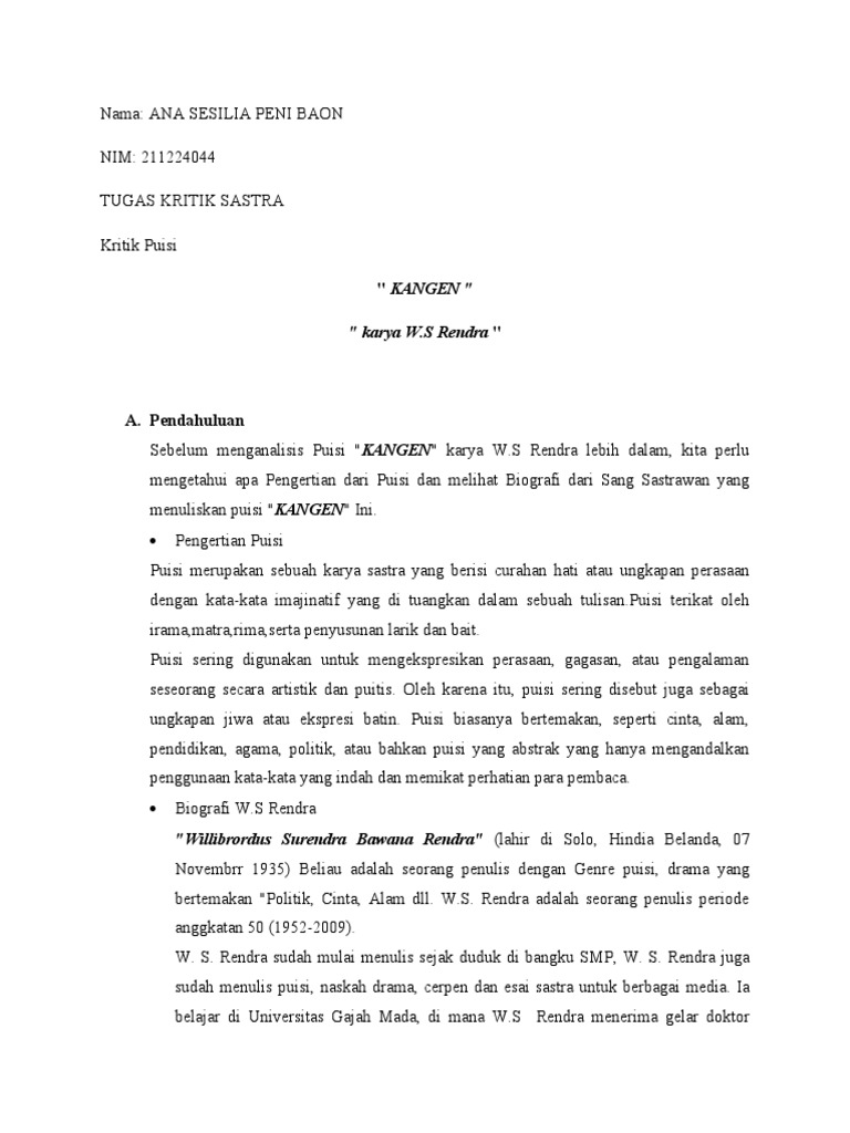 Kangen Karya W S Rendra Pdf