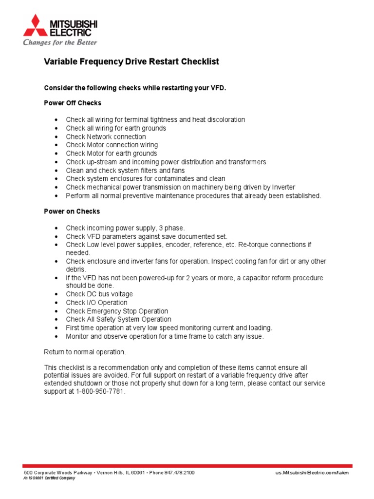 VFD Restart Checklist | PDF