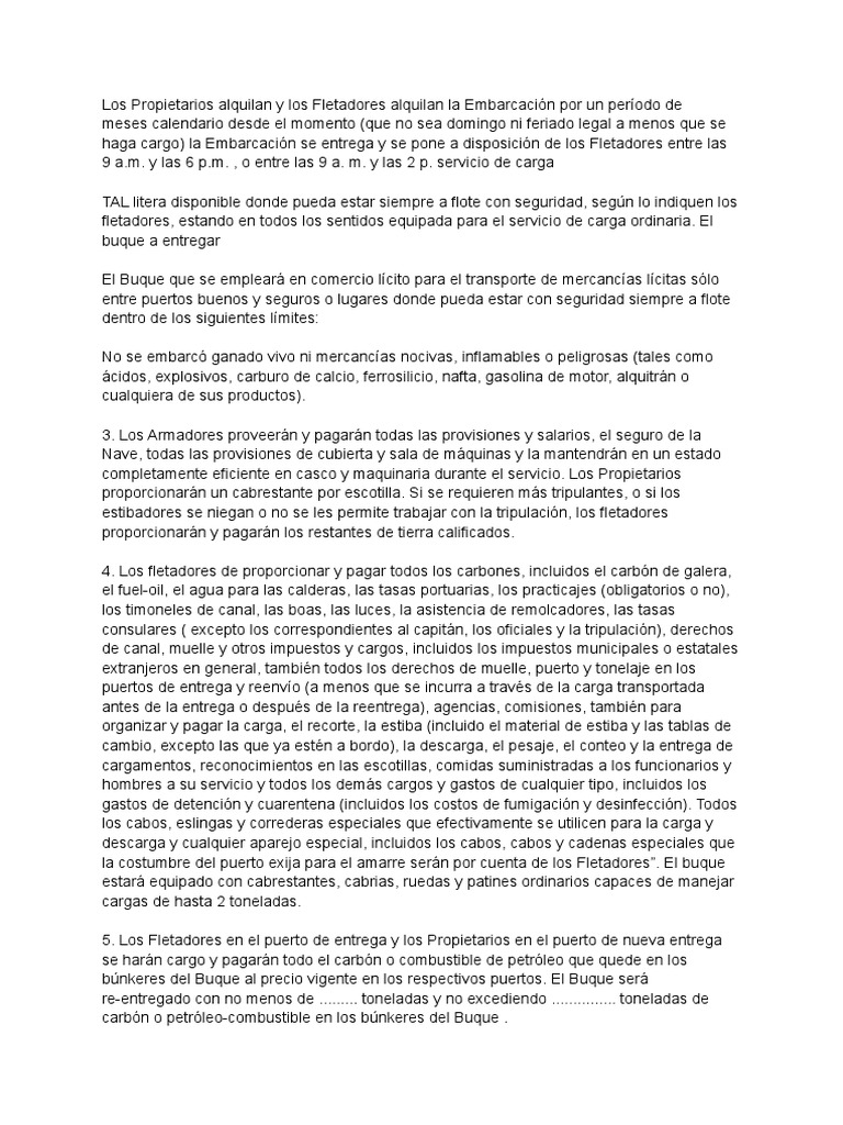 Traducción de Las Clausulas Del Contrato de Fletamento Por Viaje | PDF ...