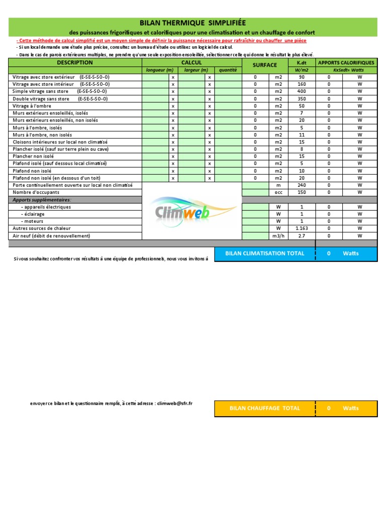 Bilan Thermique Climweb | PDF | Chaleur | Chauffage électrique