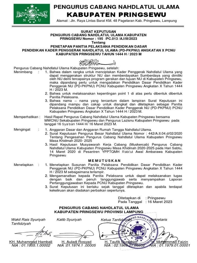 195 SK Panitia Pelaksana | PDF