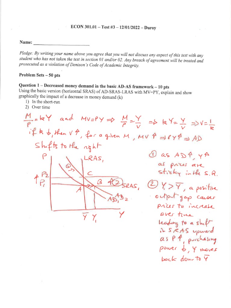 ECON 301 01 Test 3 Answer Key PDF | PDF