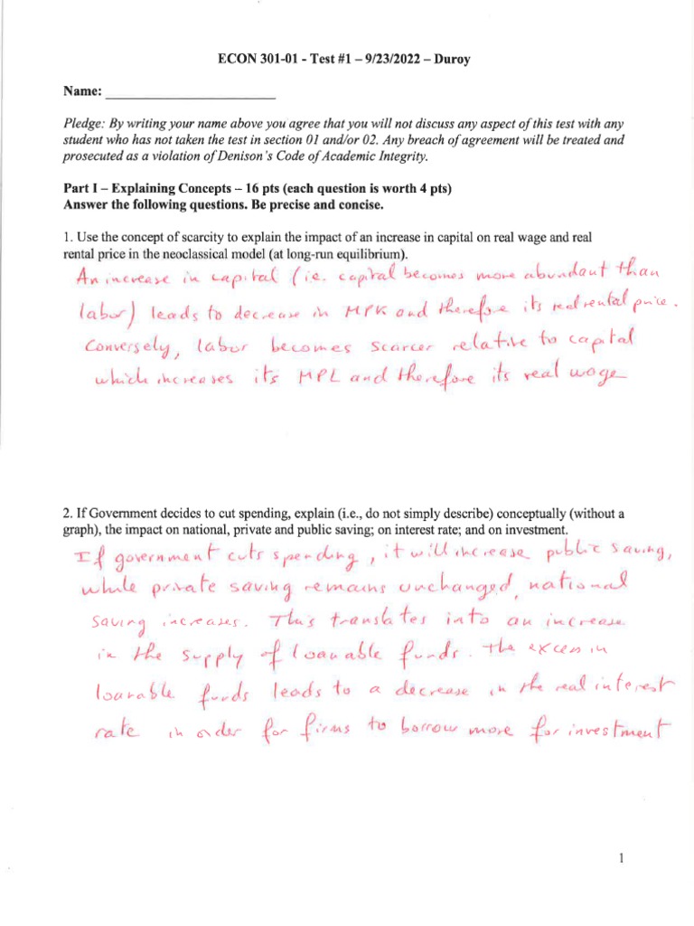 ECON 301 01 Test 1 Answer Key | PDF ECON 301 01 Test 1 Answer Key | PDF