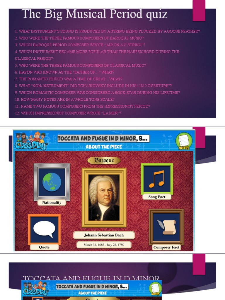 The Big Musical Period Quiz & Activities | PDF