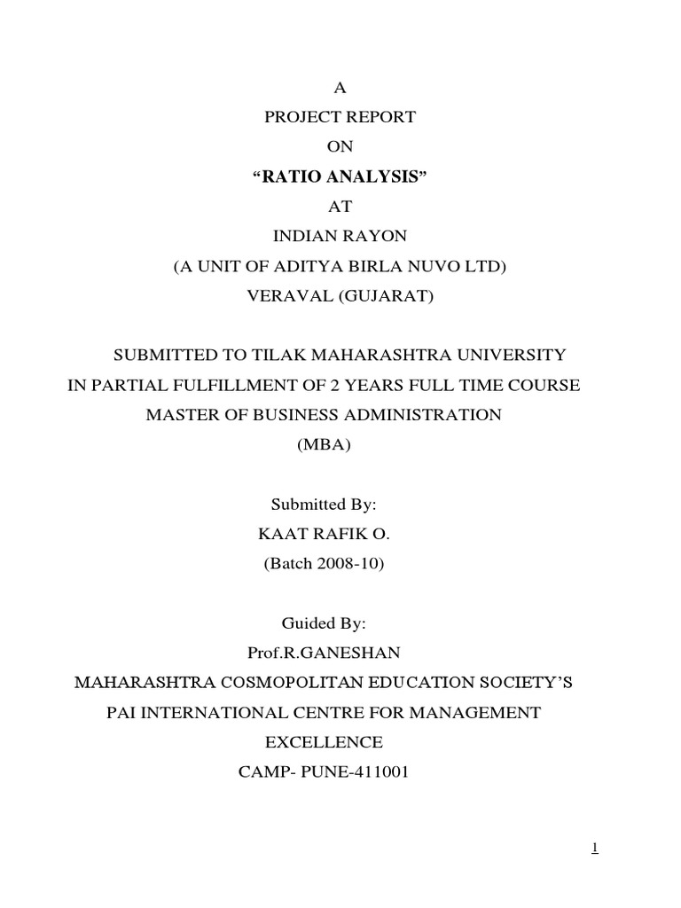 MBA Finance Project on Ratio Analysis | PDF | Loans | Equity (Finance)