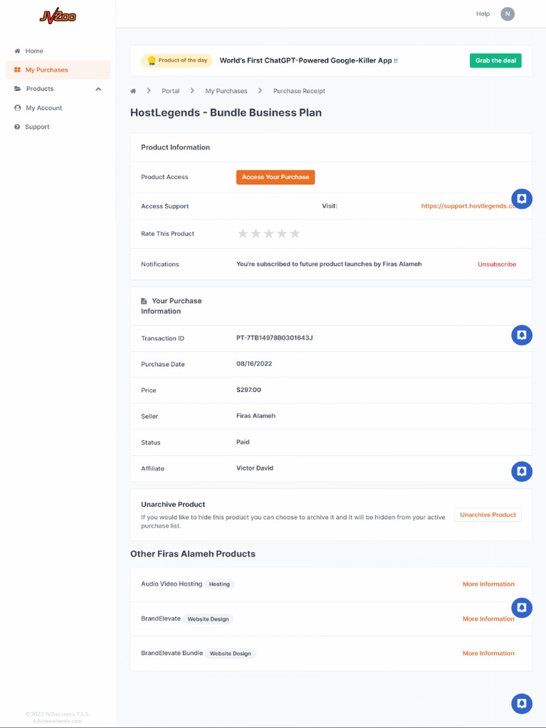 Purchase Receipt JVZoo 1 PDF | PDF