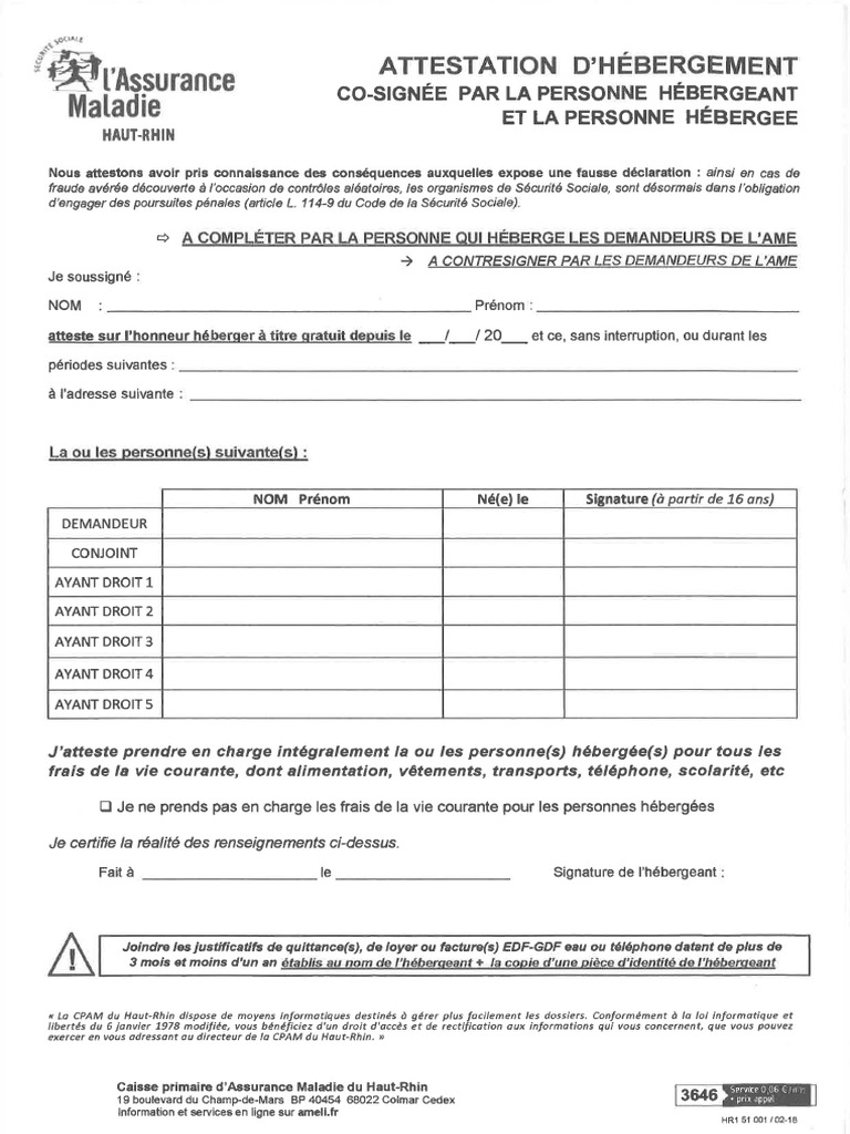 Attestation Dhebergement Ame | PDF