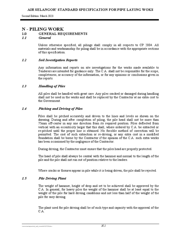 Standard Specifications for Pile Driving Works: Requirements for ...