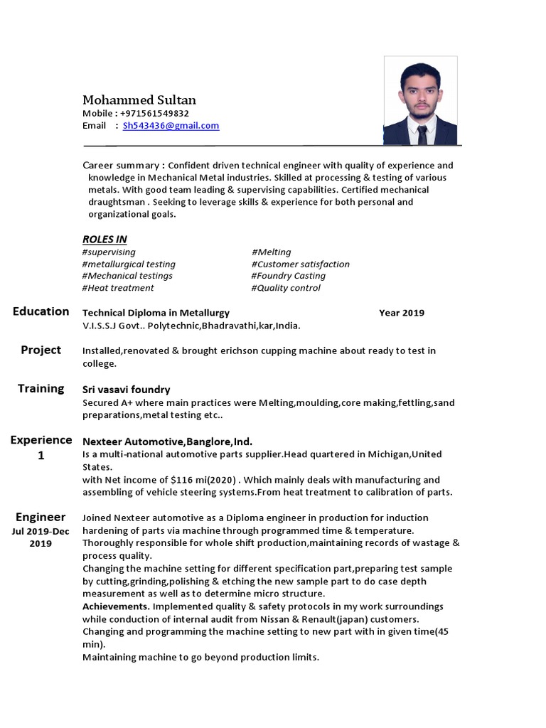 Resume 1 | PDF | Foundry | Metallurgy
