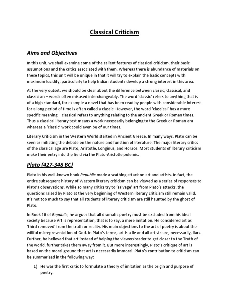 Classical Criticism | PDF | Aristotle | Plato